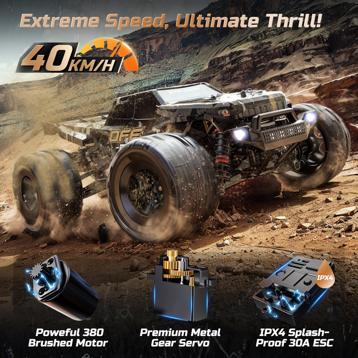 DEERC 9309E 1/16 All Terrain Fast RC Cars for Adults 40KPH,4WD Electri