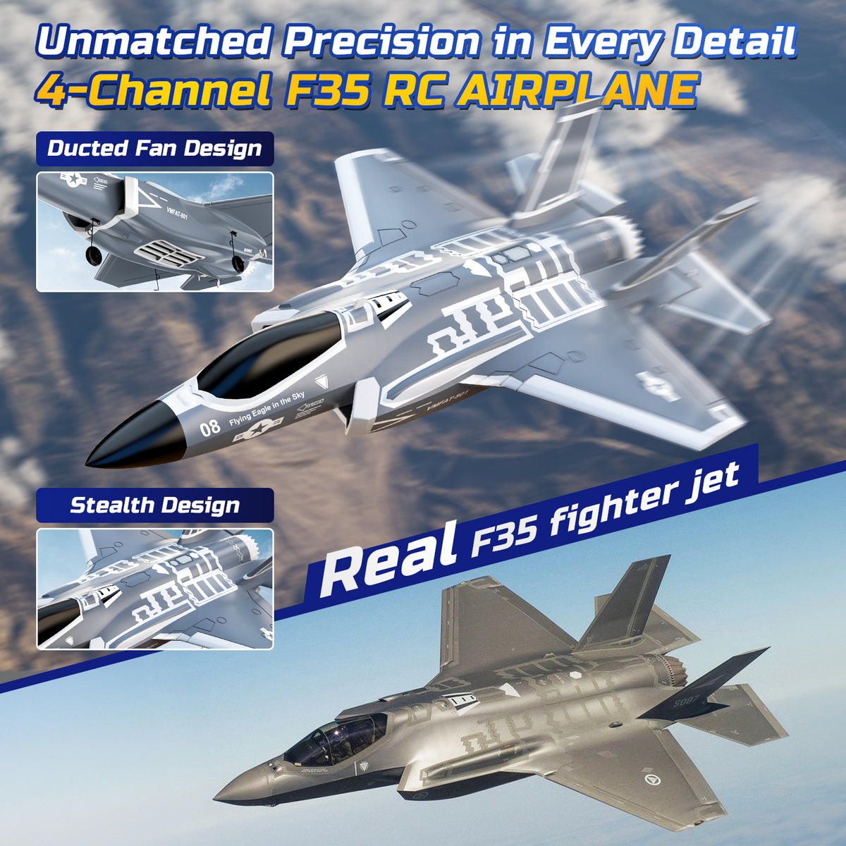 DEERC F35 4 Channel Brushless RC Plane for Adults Remote Control Airpl