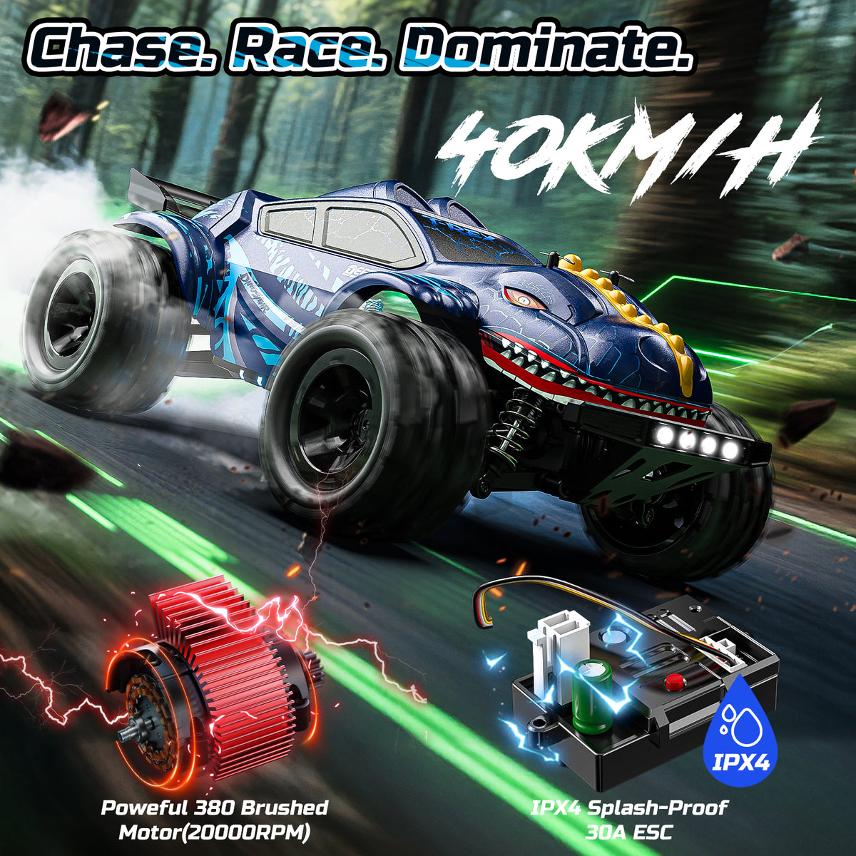 DEERC 9308E 1:16 Fast RC Cars for Boys Age 8-12 RC Monster Truck 40 KP