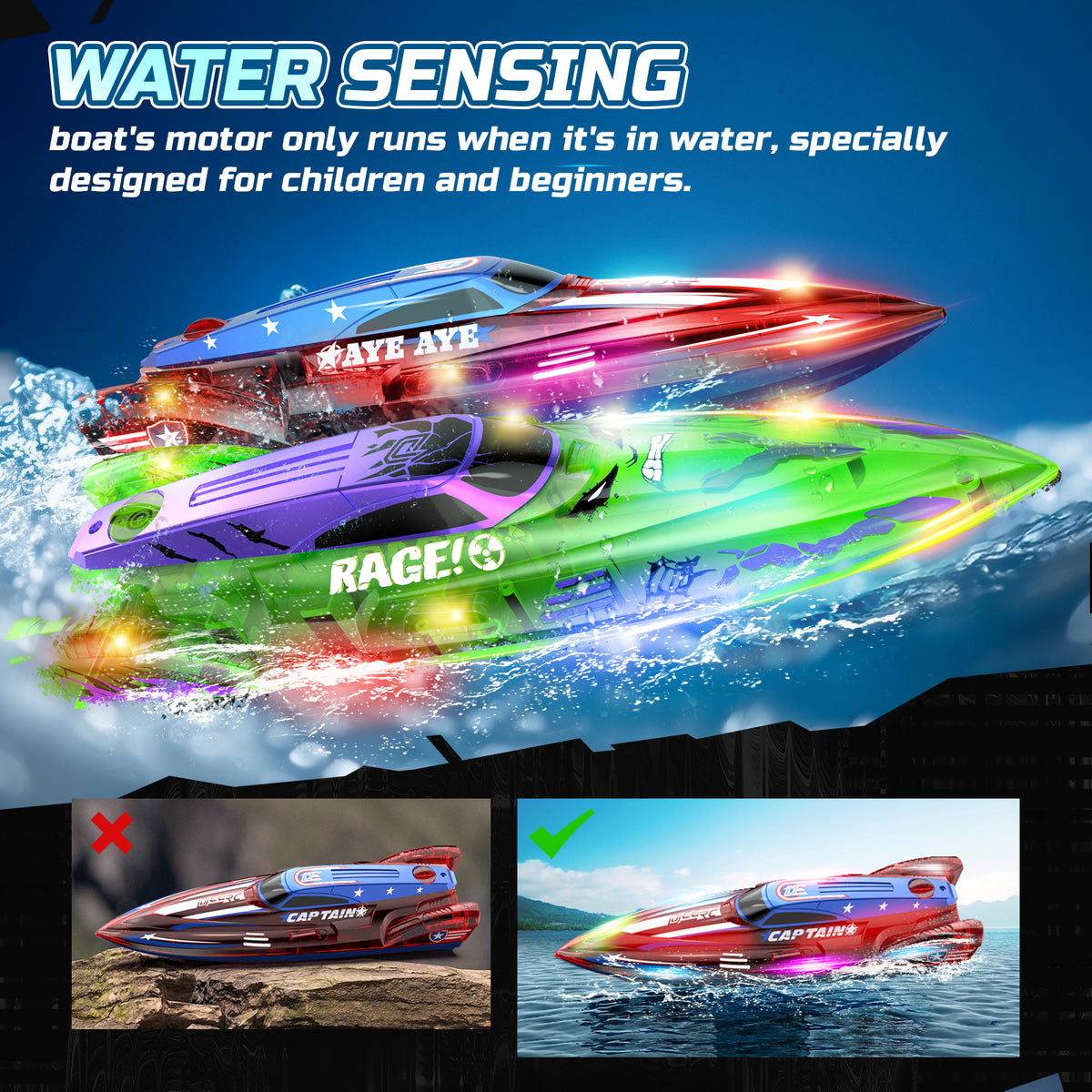 DEERC 2 Pack 13 inch Remote Control Boat for Kids, 4 Batteries, 2.4Ghz