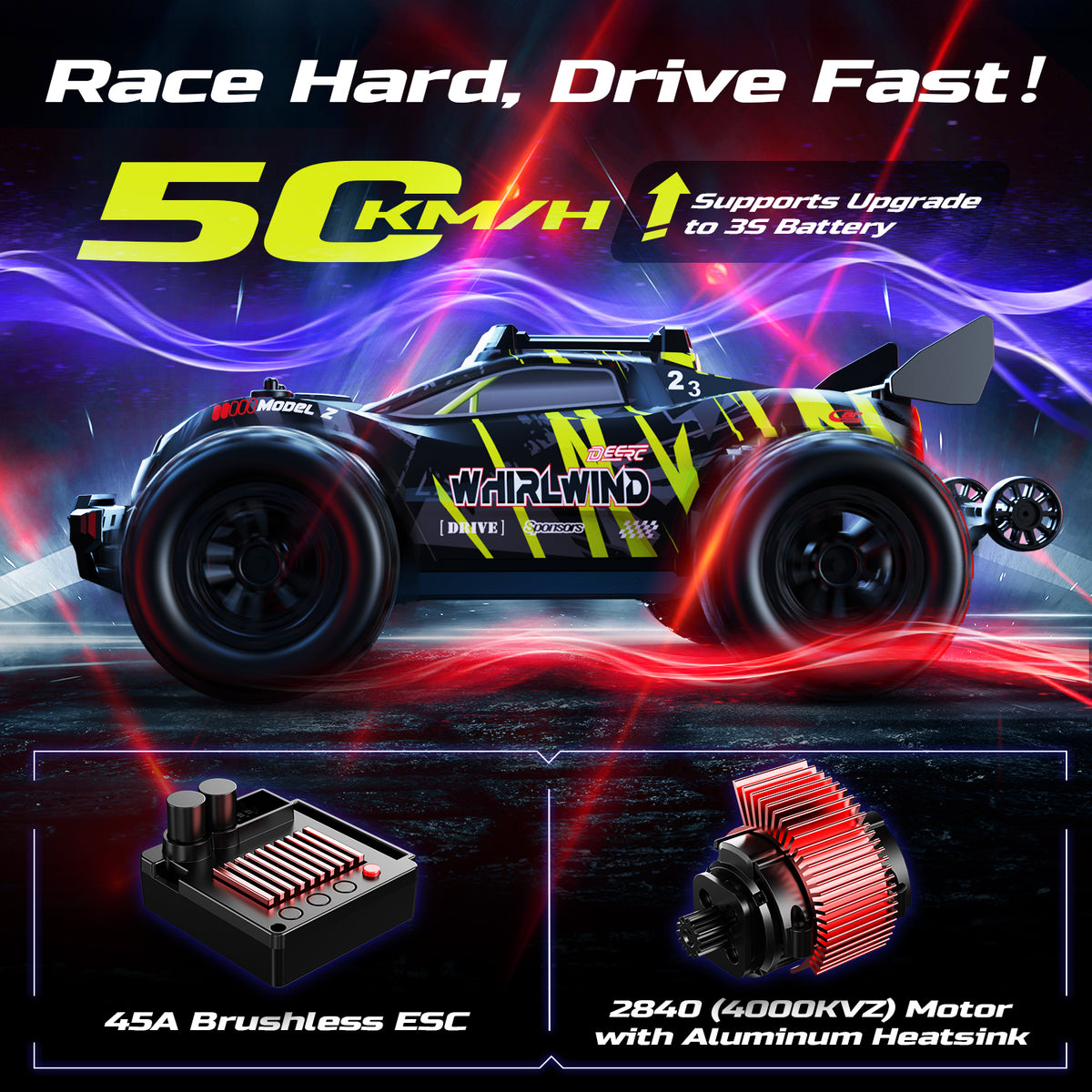 DEERC Brushless RC Car for Adults 1:14, Max 43mph RC Truck, 4WD Off-Ro