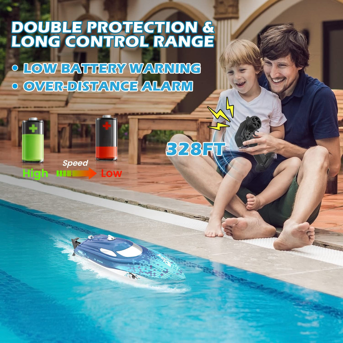 DEERC Full Proportional Remote Control Boat W/Shark Graffiti,High Spee