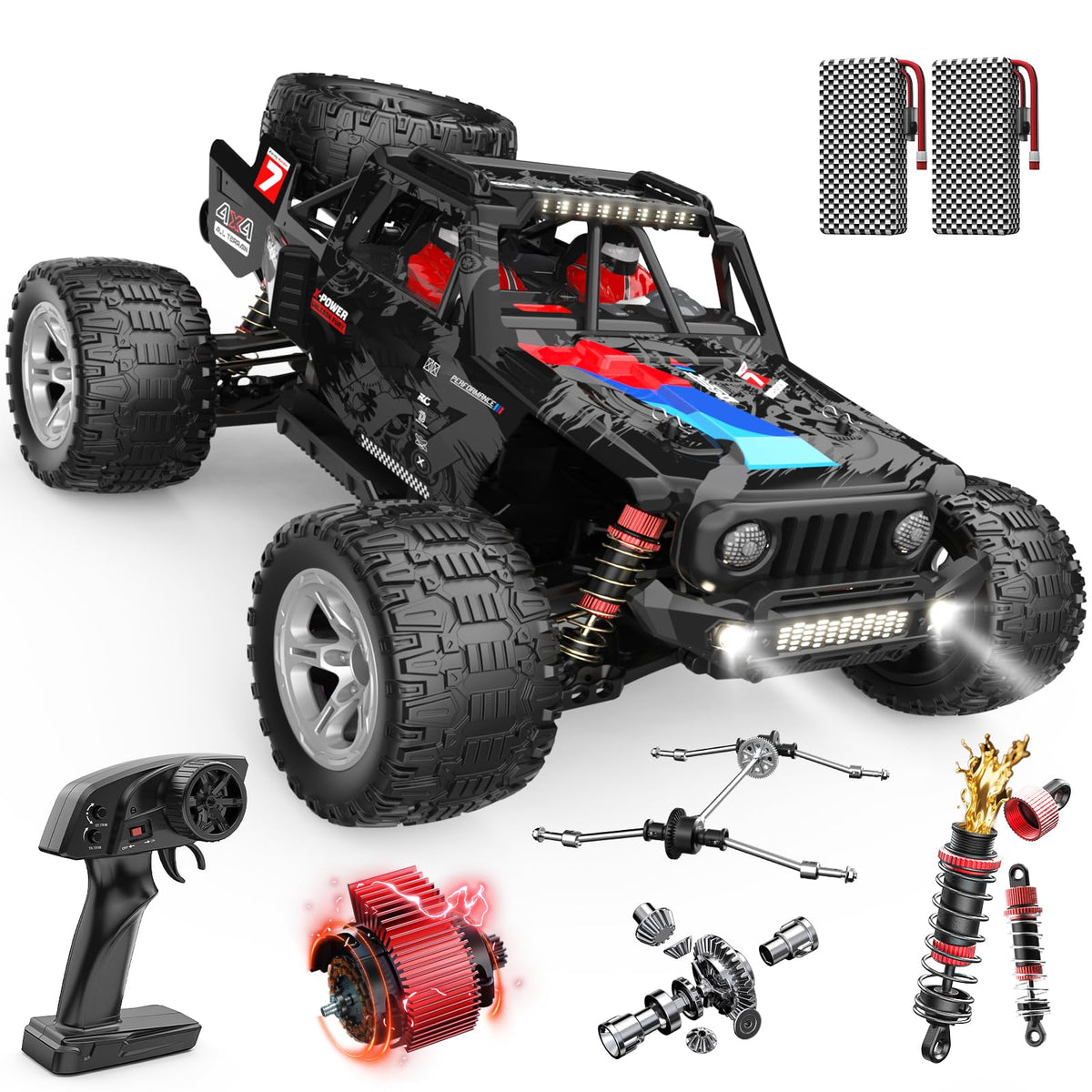 DEERC 1/10 Brushless RC Cars for Adults, 60 KMH 4x4 Off-Road RC Truck,