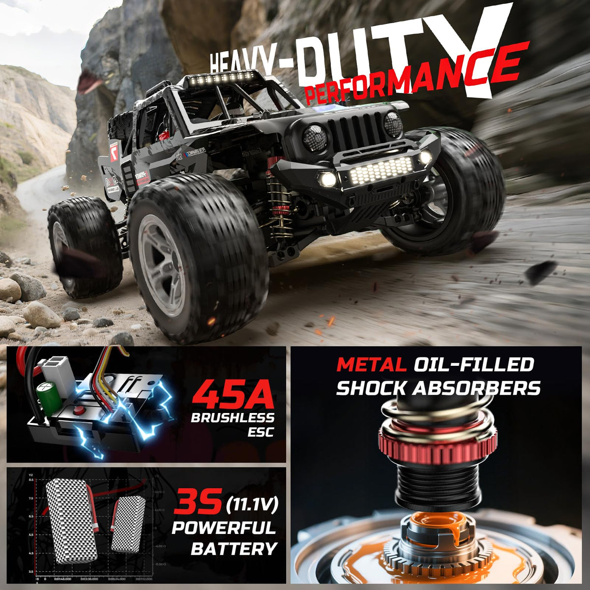 DEERC 1/10 Brushless RC Cars for Adults, 60 KMH 4x4 Off-Road RC Truck,