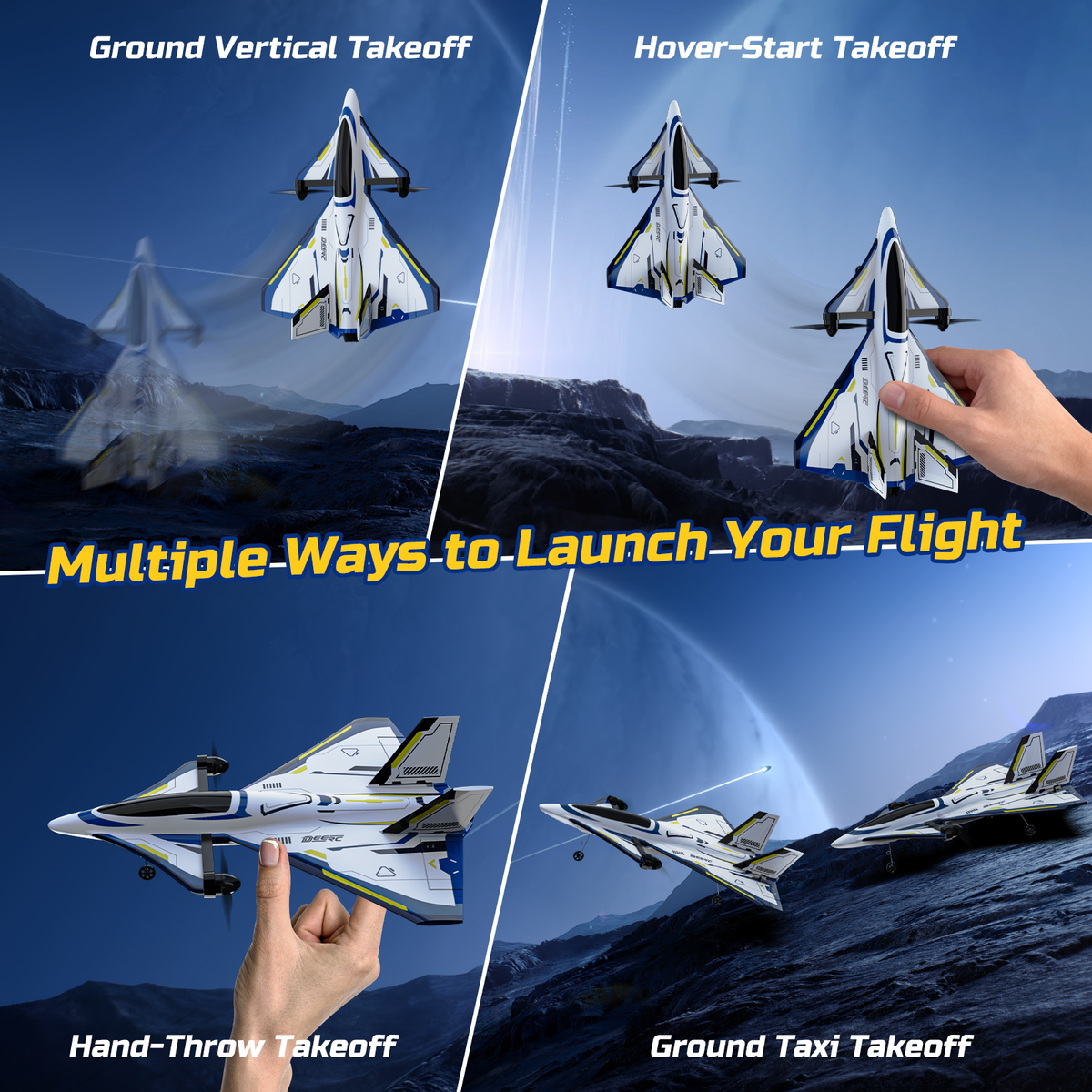 DEERC 4CH Brushless RC Plane,Sci-Fi Remote Control Jet Hobby Airplane